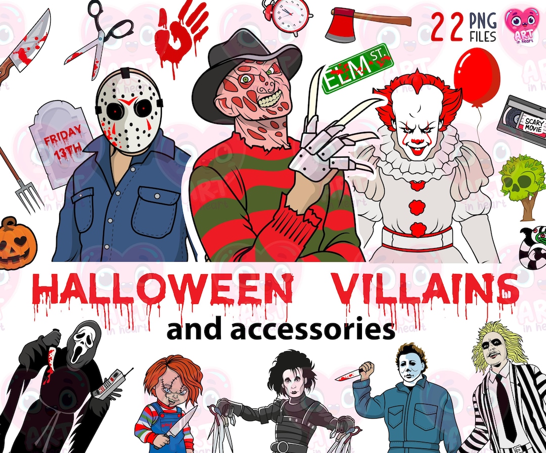 Horror Clipart, Halloween Villains Clipart Png, Halloween Bundle ...