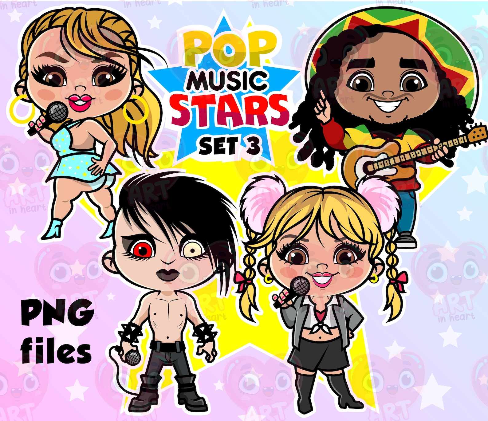 Pop Music Stars Clipart, Cartoon Singers PNG Bundle, Stage Performers ...