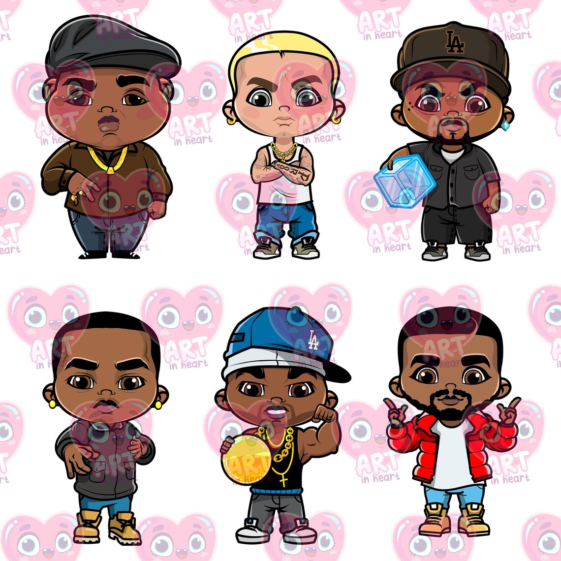 Rap Style Boys Clipart PNG Bundle Set 2 Urban Hip Hop Characters With ...