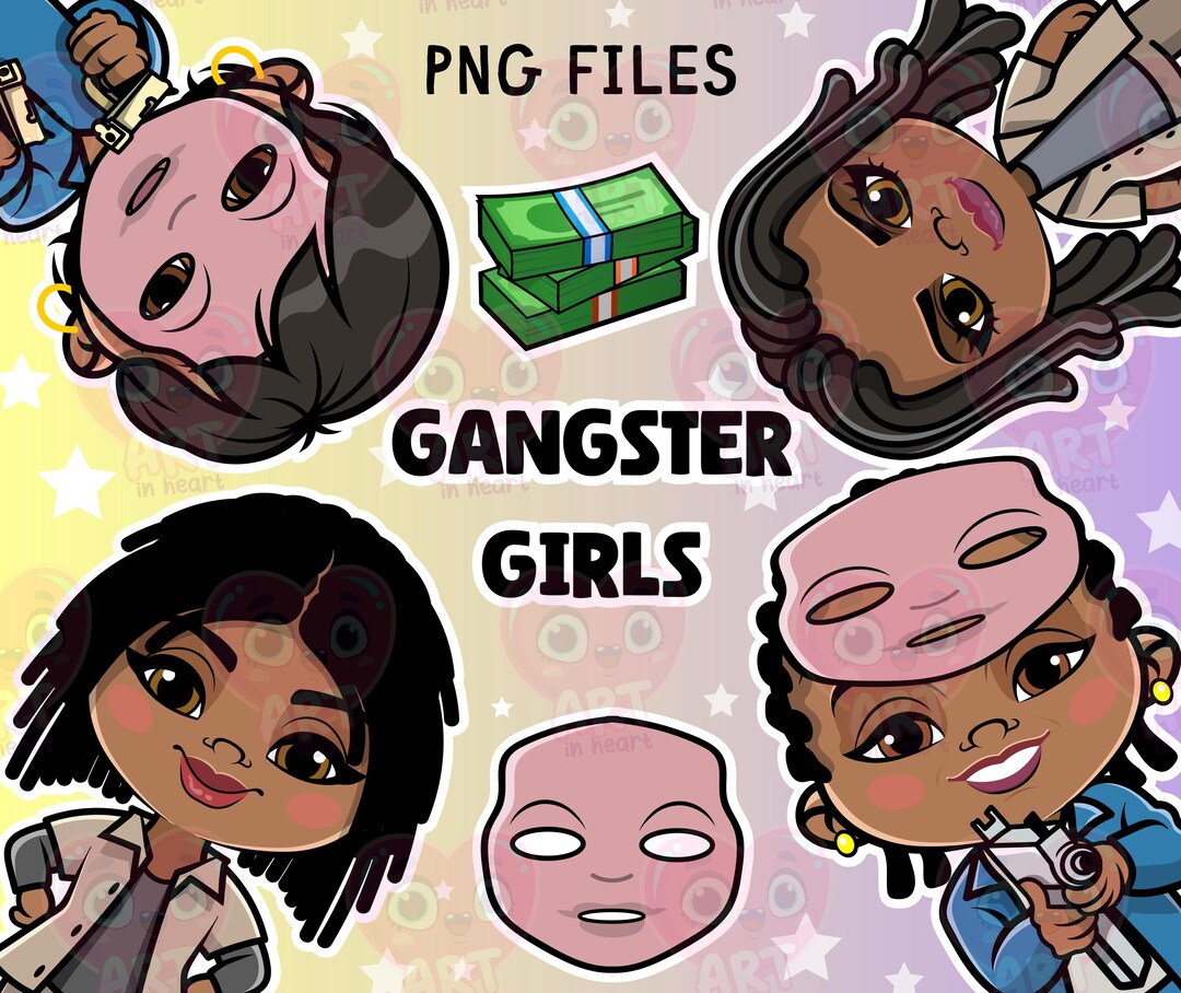 Gangster Girls Clipart, Cartoon Heist PNG Set, Stylish Robbers Bundle ...