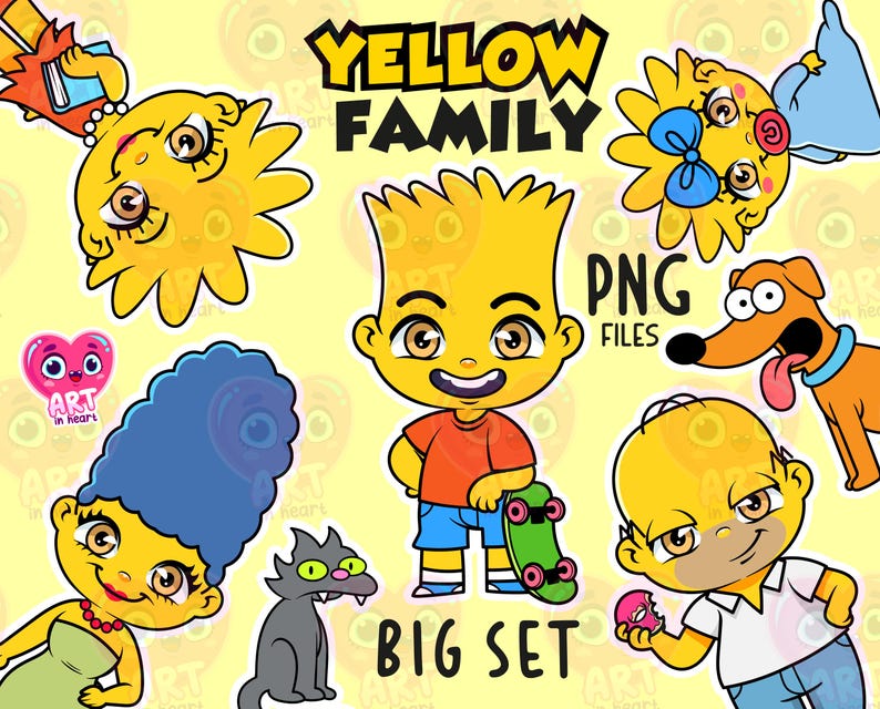 Funny Family Clipart, Cute Yellow Family Clipart, Classic Movie, Family ...