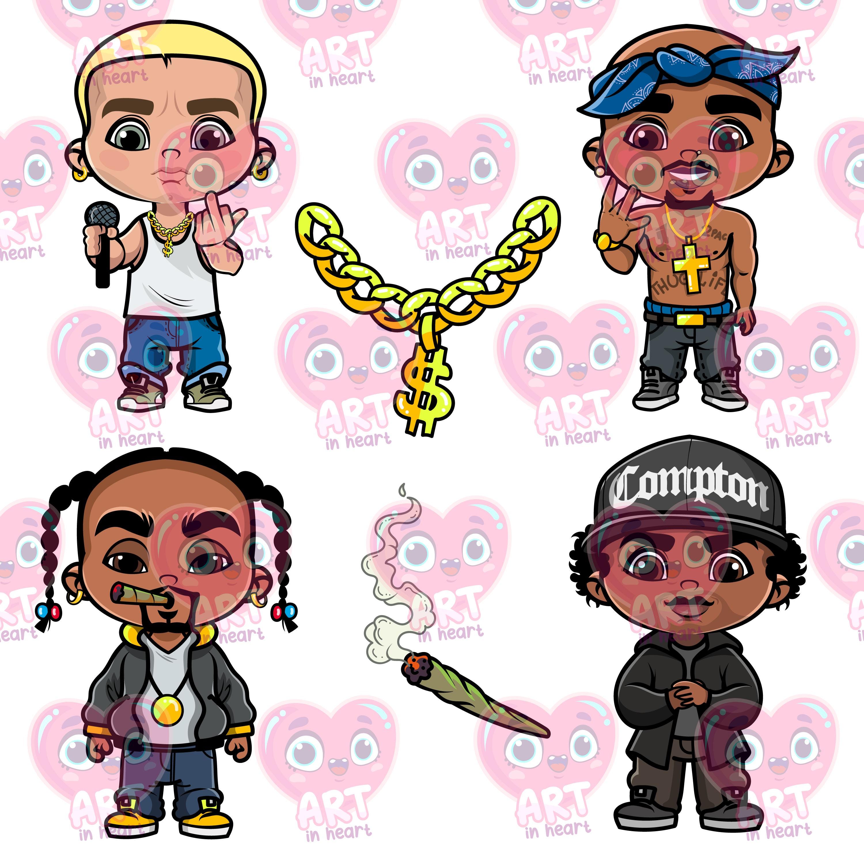 Rappers Bundle, Hip Hop Legends 90s Clipart, Funny Gangsters, Rap ...