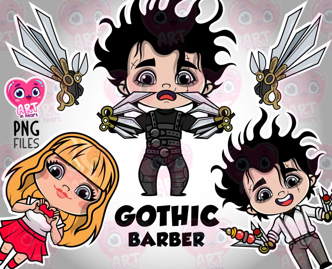Halloween Barber Clipart, Gothic Retro Movie 90s, Scary Scissor Clipart ...