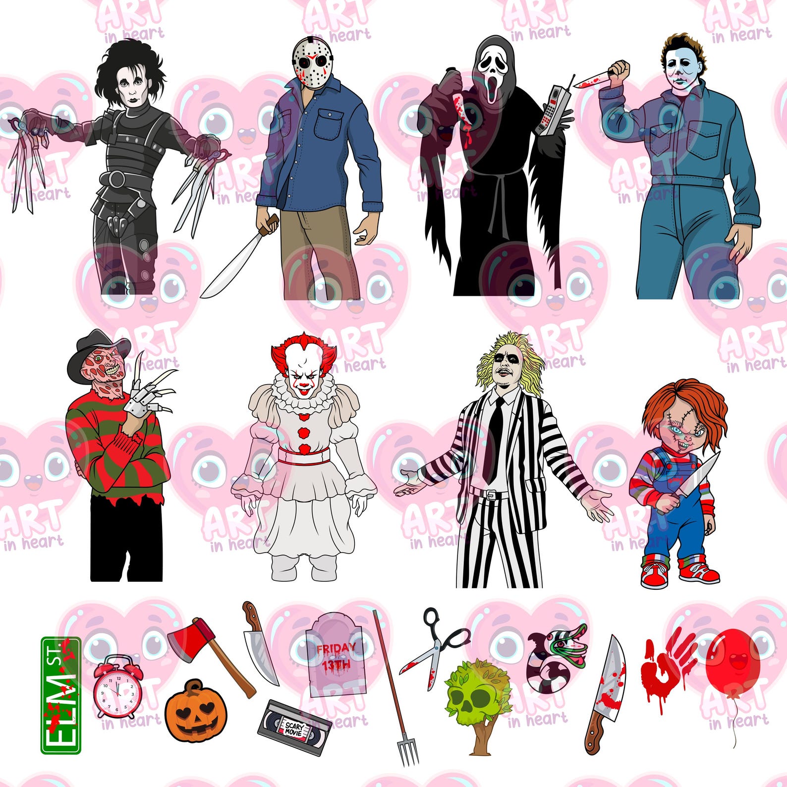 Horror Clipart, Halloween Villains Clipart Png, Halloween Bundle ...