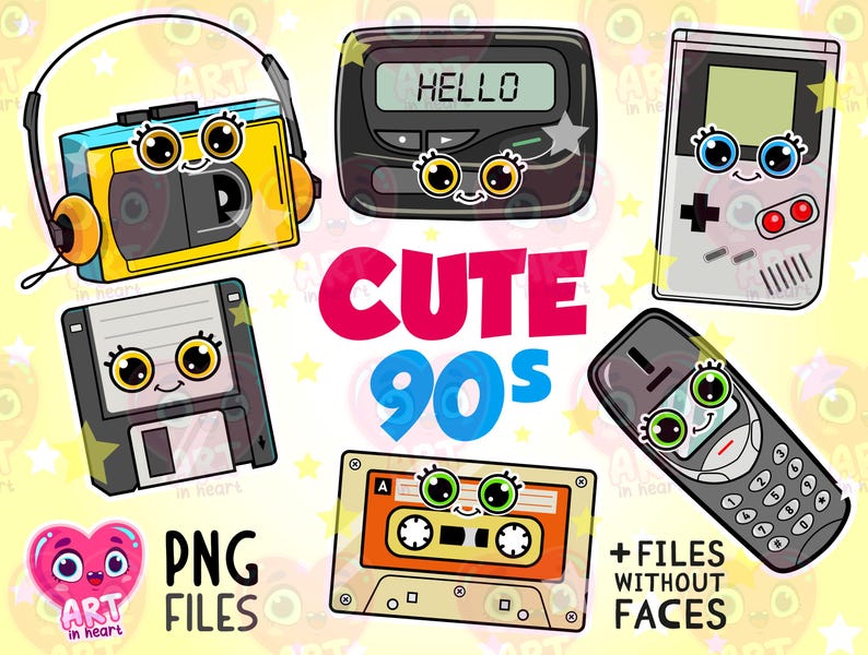 90s Technology Clipart, Cute 90s Clipart, Chibi 90s Bundle, 90s Party ...
