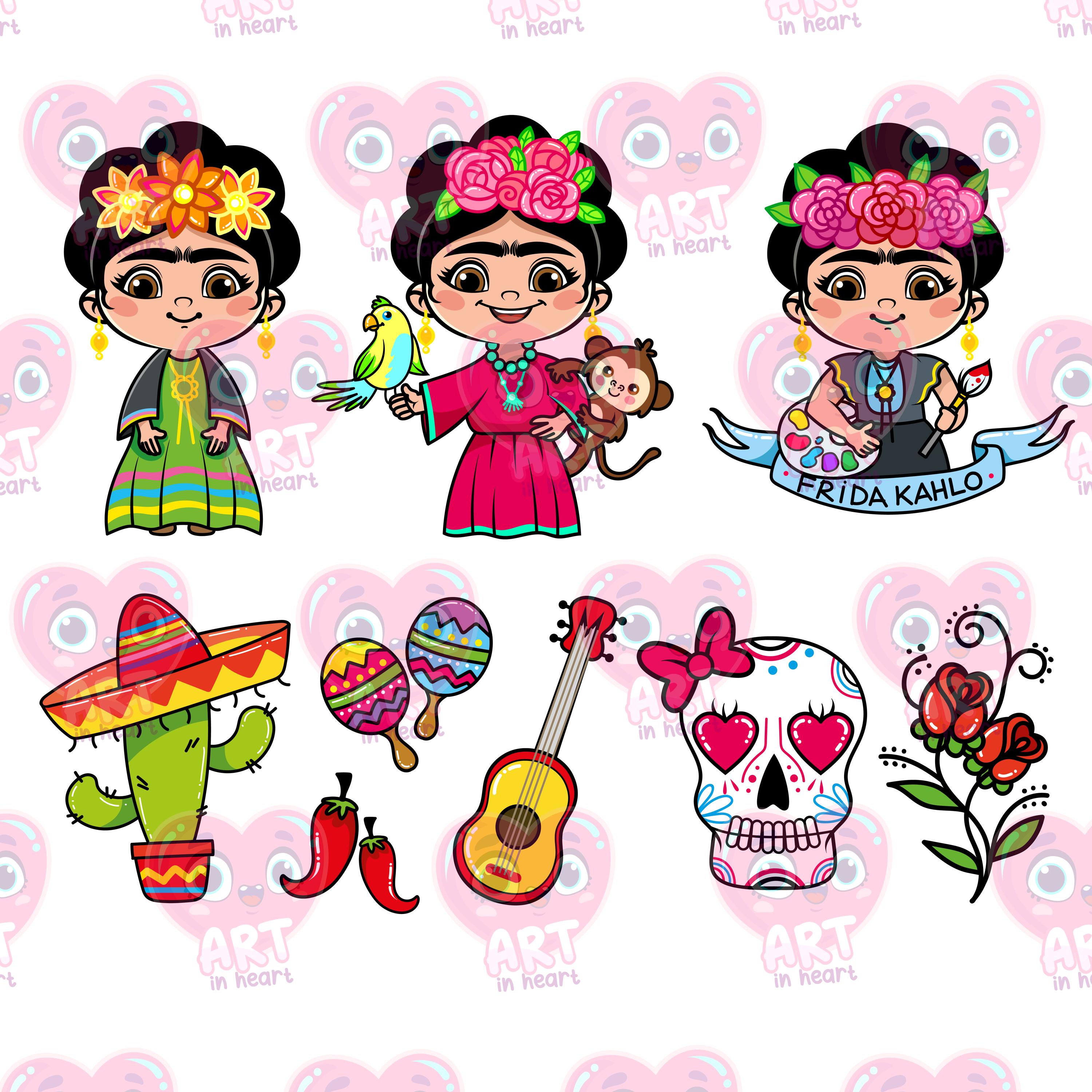 Cute Frida Kahlo Clipart Png, Strong Woman Clipart, Girls Power, Cute ...