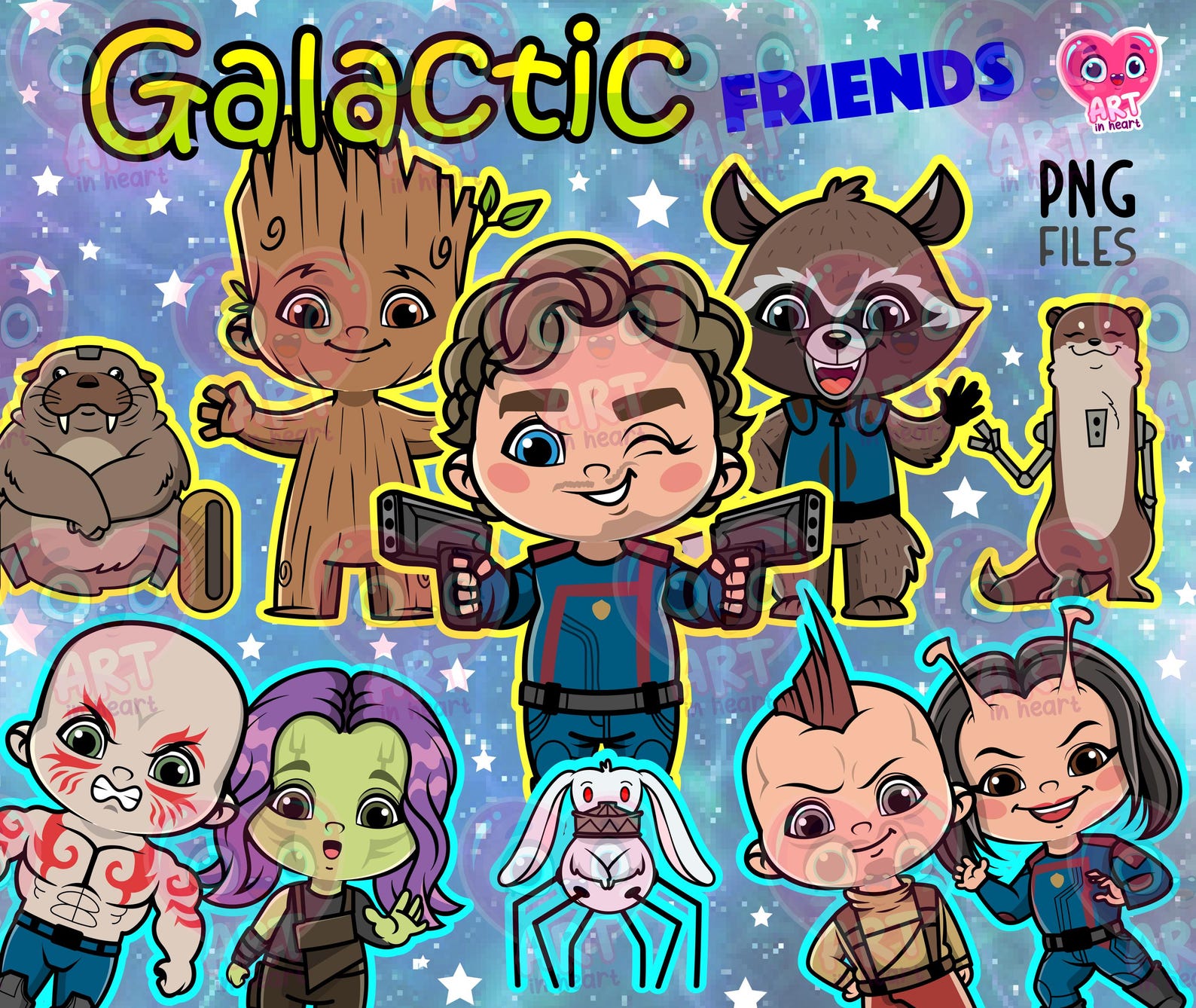 Cute Galactic Super Heroes Clipart, Space Friends Clipart, Cute Space ...