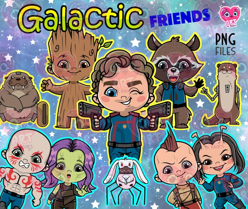 Cute Galactic Super Heroes Clipart, Space Friends Clipart, Cute Space ...