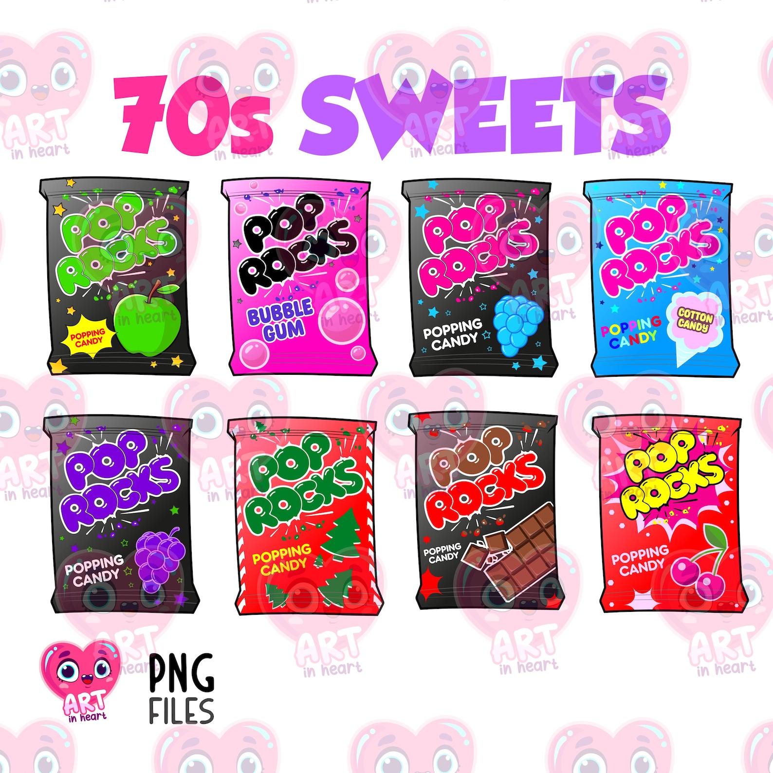 Pop Sweets 70s Bundle, 70s Candy Clipart, 80s Candy Clipart, Nostalgia ...