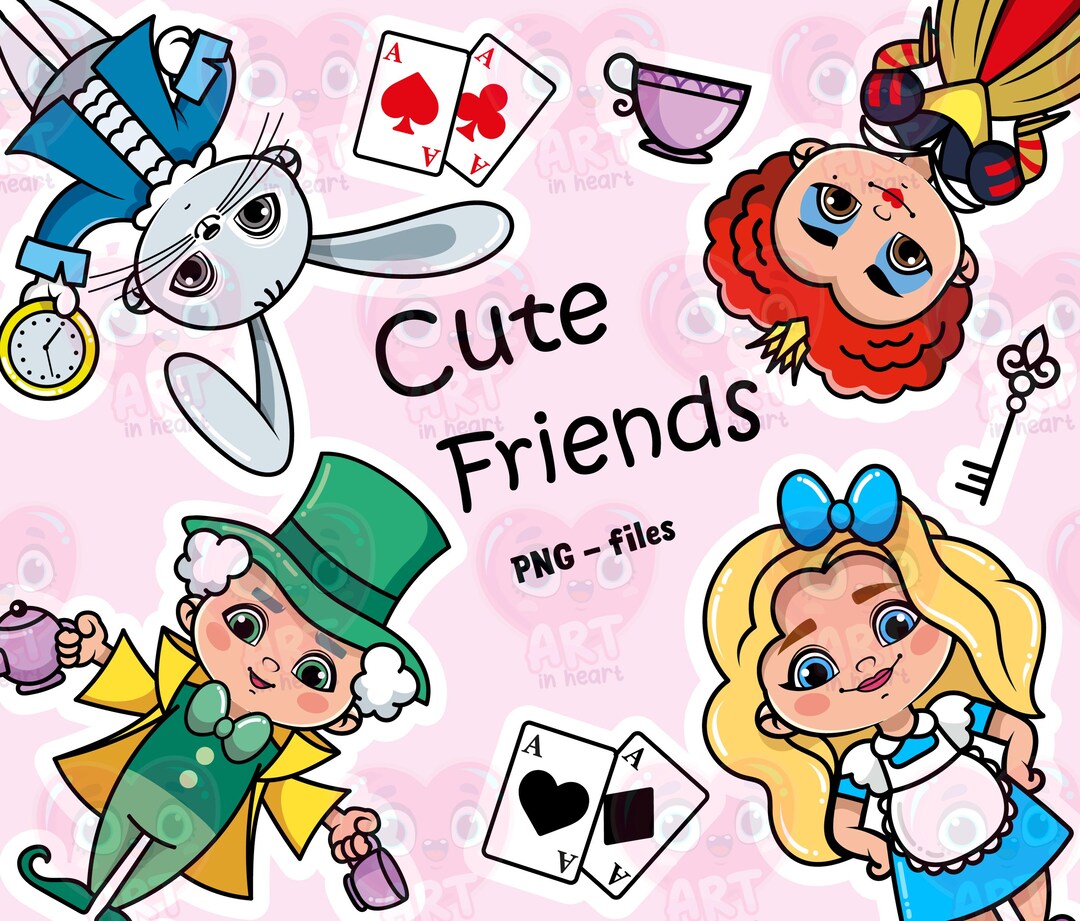 Cute Wonderland Tea Party Characters PNG Set With Queen Girl Rabbit ...
