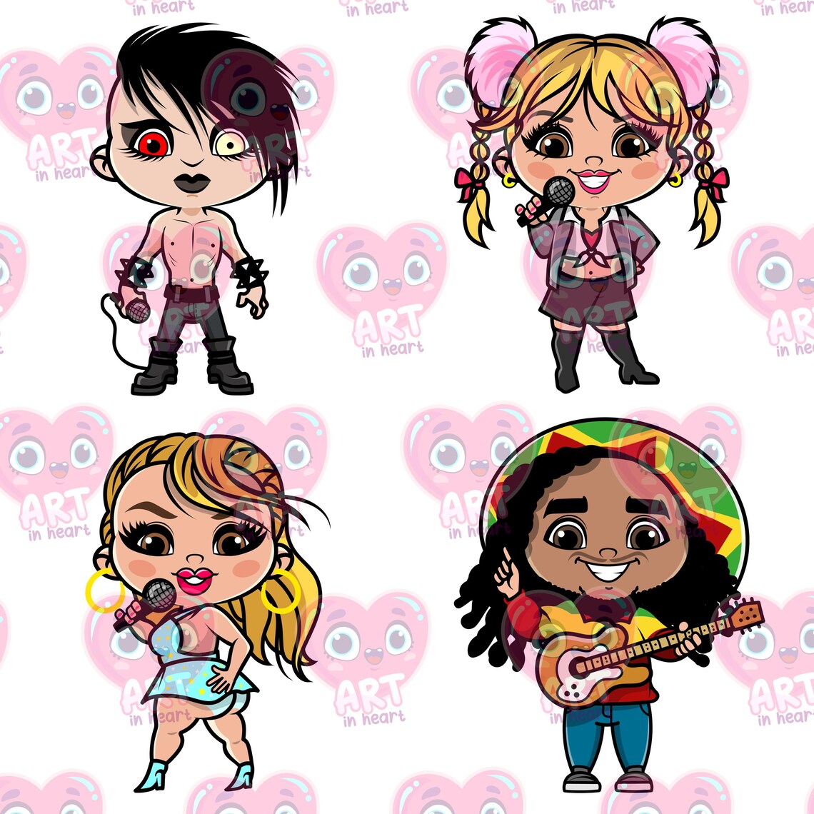 Pop Music Stars Clipart, Cartoon Singers PNG Bundle, Stage Performers ...