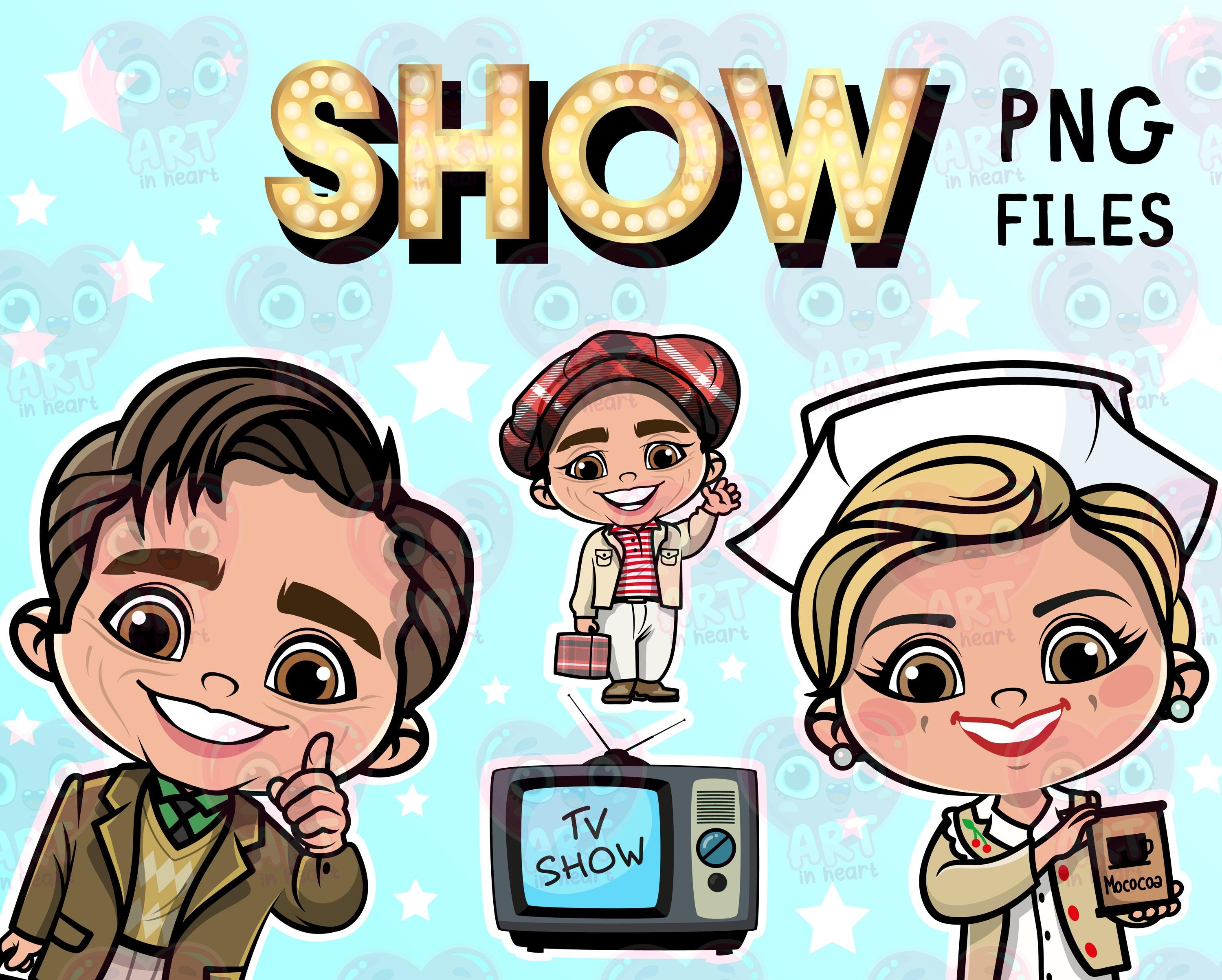 Retro TV Show Characters PNG Set, Cute Cartoon People Clipart Bundle ...