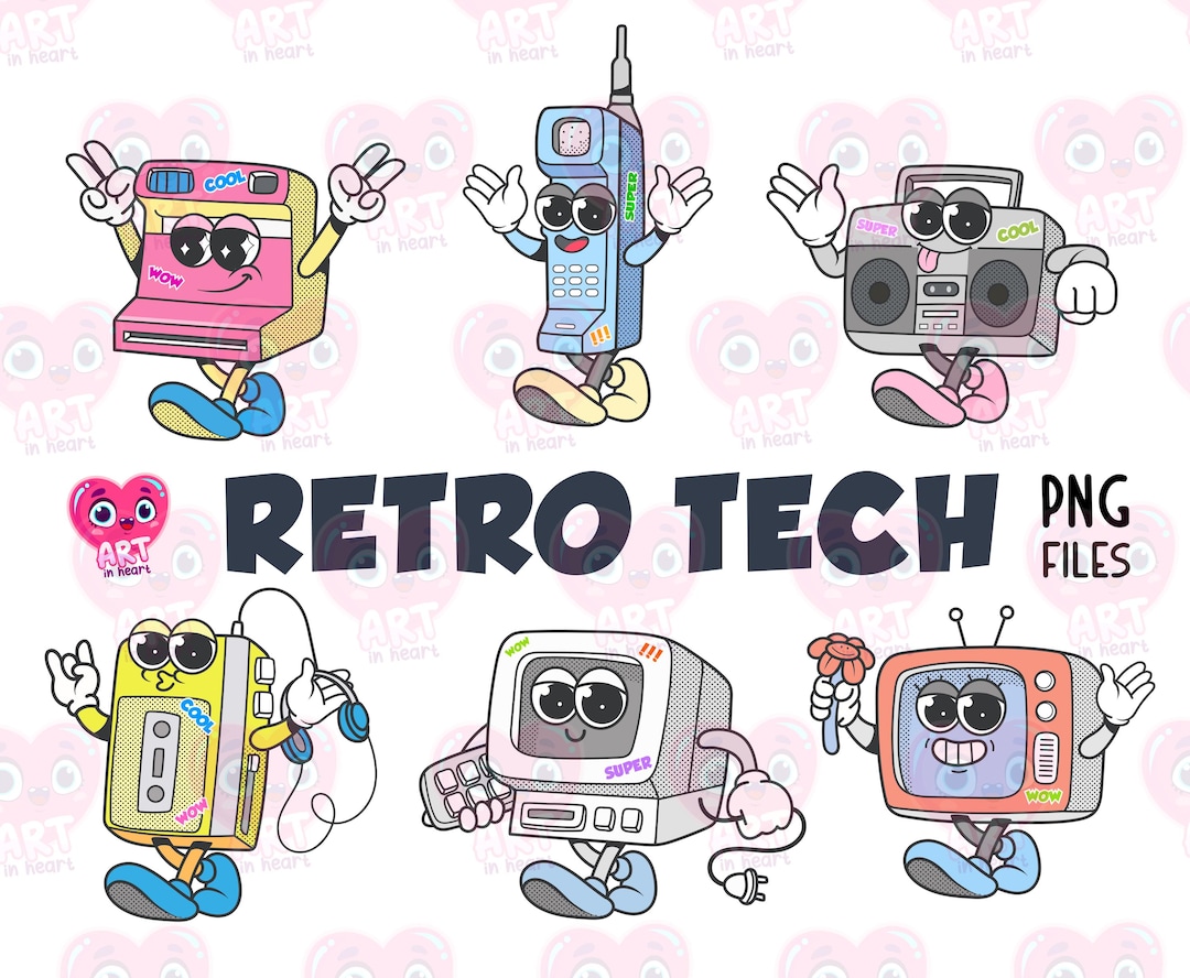 Retro Technology Clipart, Cute 90s Clipart, Chibi 90s Bundle, 90s Party ...