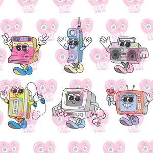 Retro Technology Clipart, Cute 90s Clipart, Chibi 90s Bundle, 90s Party ...