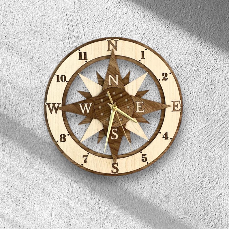 Compass-themed Multi-layer Wood Wall Clock Nautical Home Décor for ...