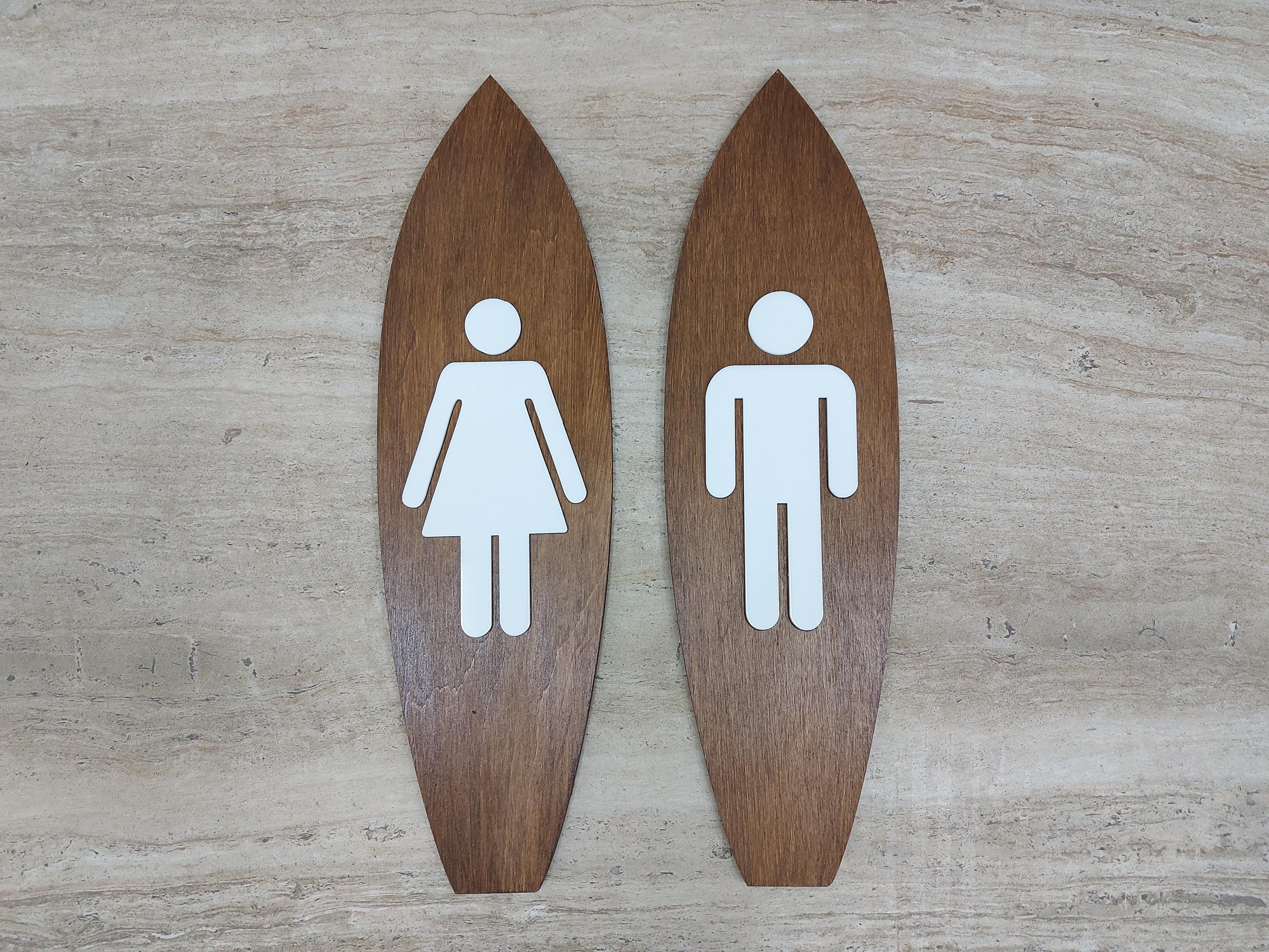 Surfboard Restroom Wood Signs Unisex Toilet Door Sign Toilet Plaque 3D ...