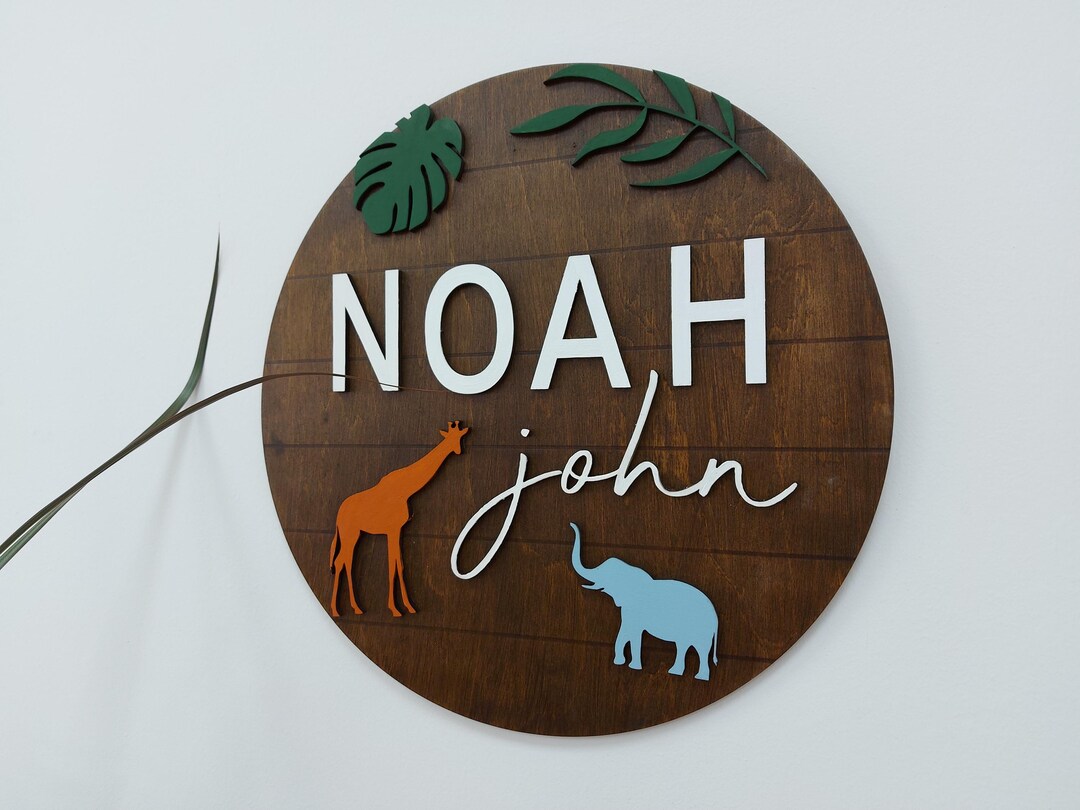 Animal Name Sign Wooden Above Crib Sign Jungle Themed Nursery Wall Art ...