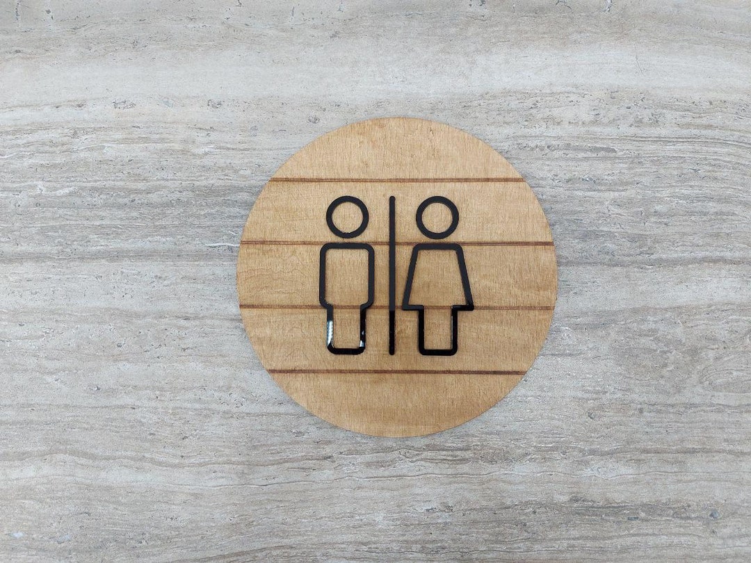 Unisex Toilet Door Sign Restroom Wood Sign Toilet Plaque 3D Cabin Signs ...