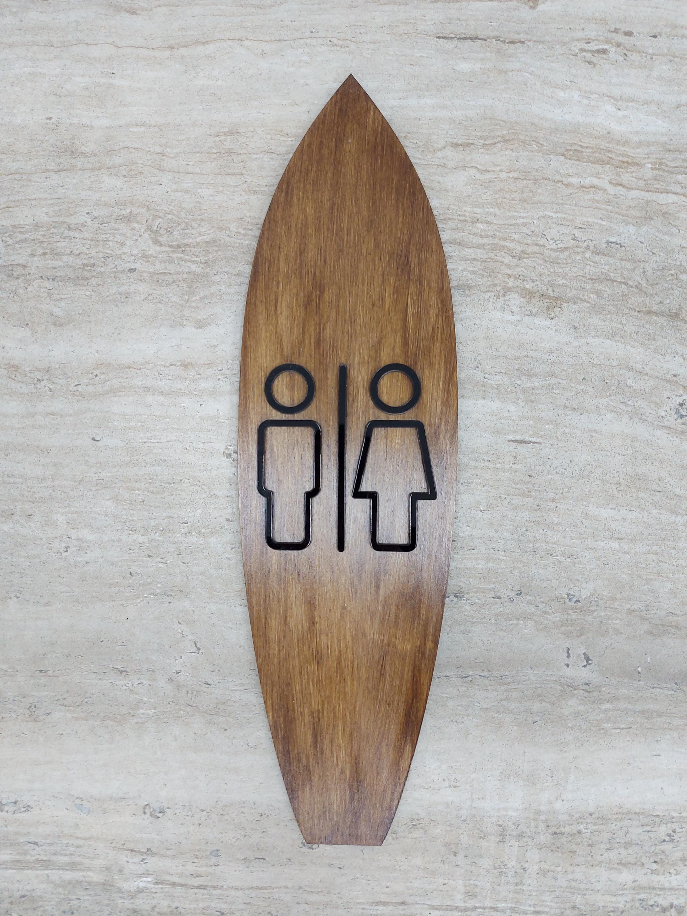 Surfboard Restroom Wood Signs Unisex Toilet Door Sign Toilet Plaque 3D ...