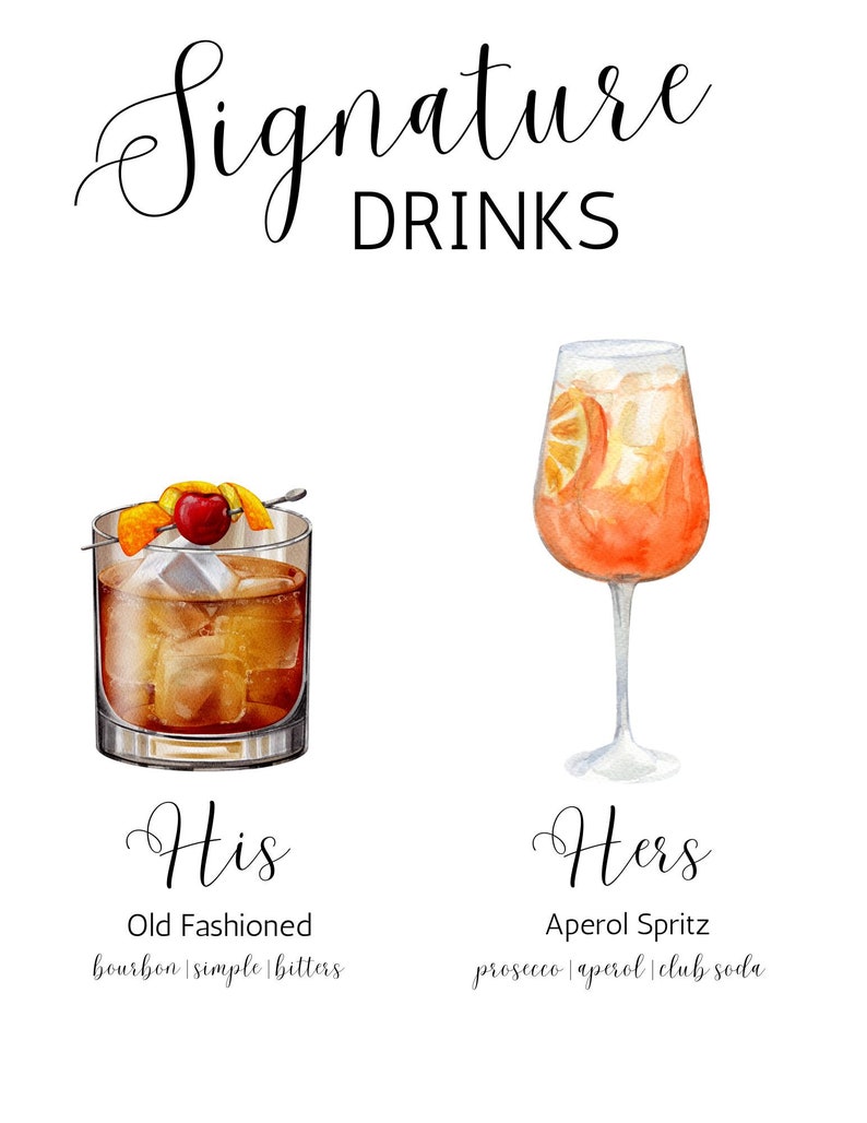 Old Fashioned and Aperol Spritz Wedding Bar Signature Drink Sign - Etsy