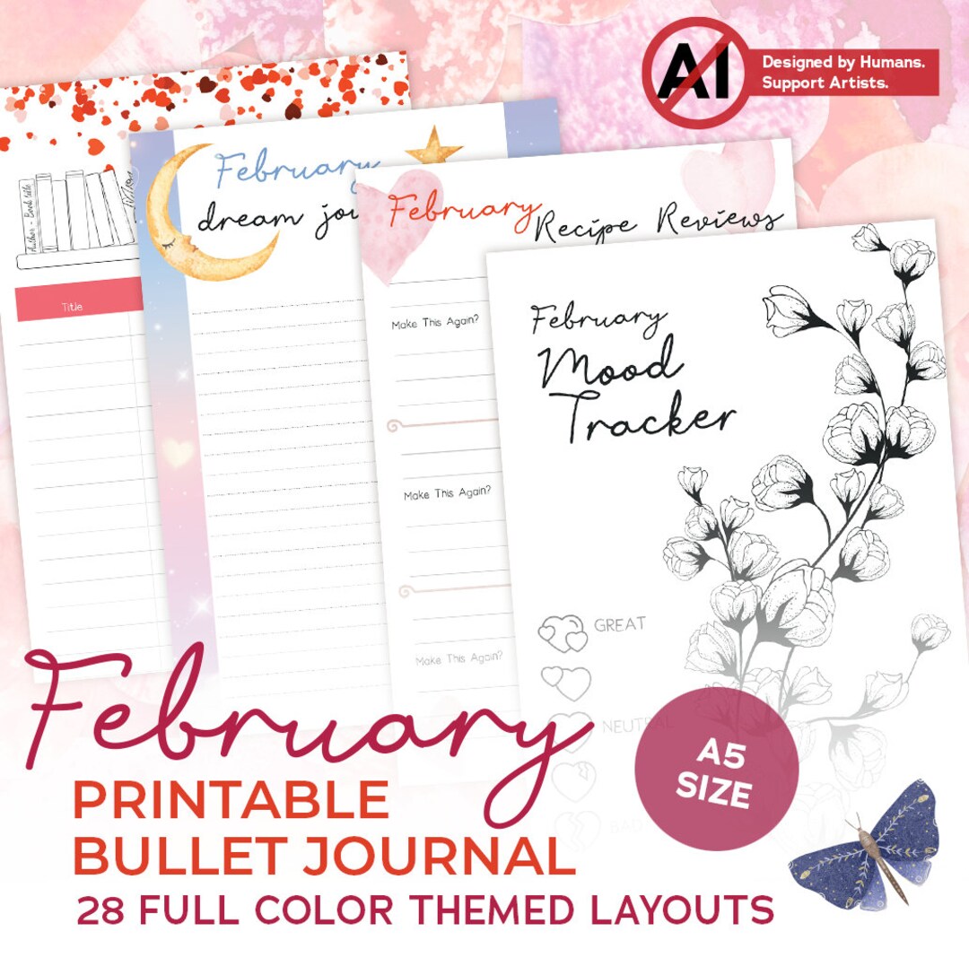 Illustrated Bullet Journal February 2024 Valentine A5 Size Printable ...