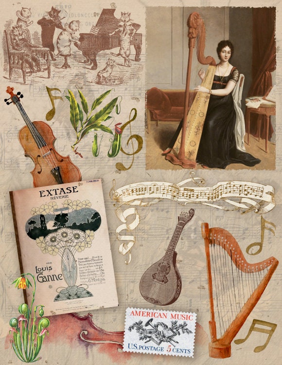 Vintage Music Themed Printable Ephemera & Digital Stickers for - Etsy