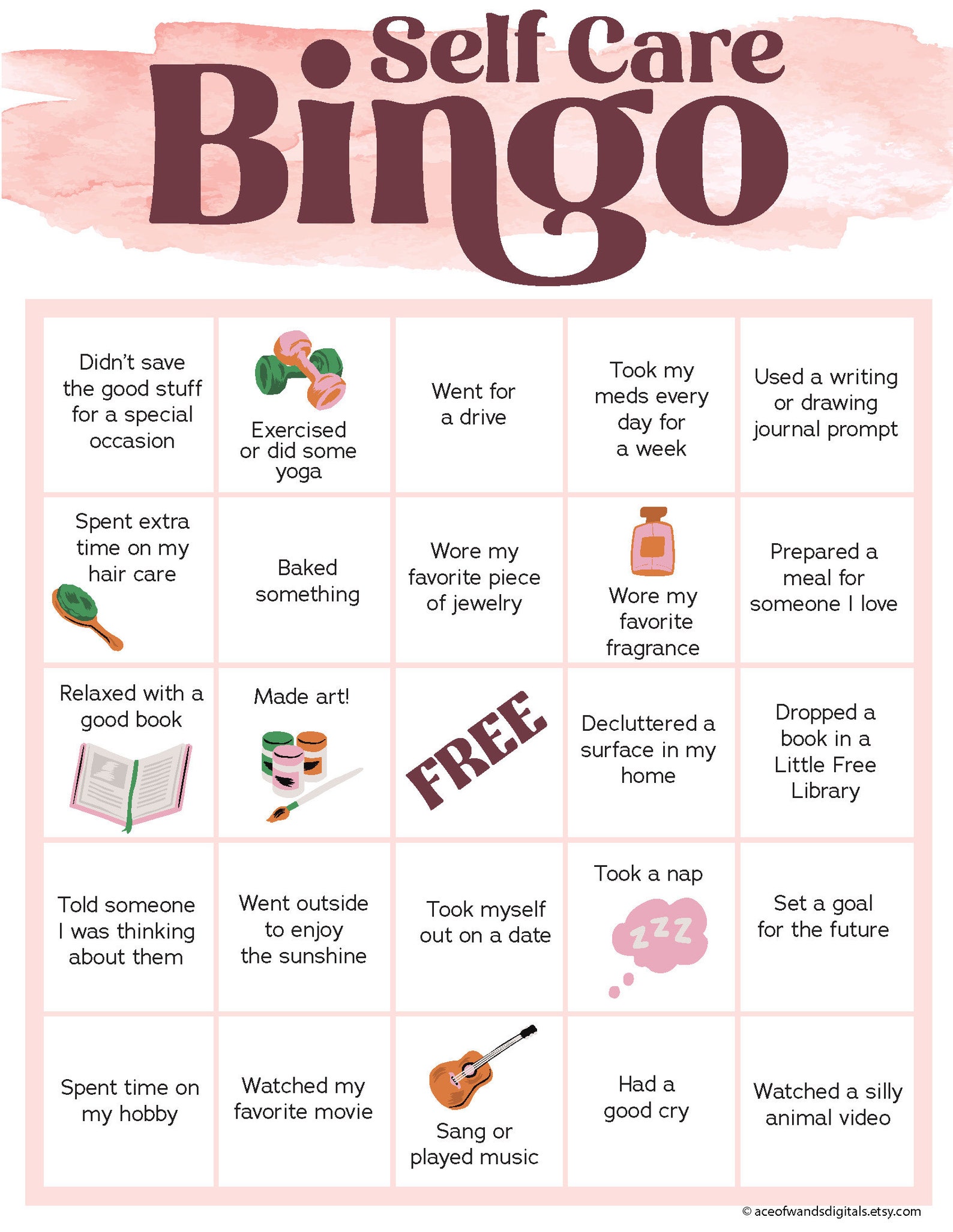 Self-care Bingo Cards for BUJO Bullet Journal Digital Planners 12 ...