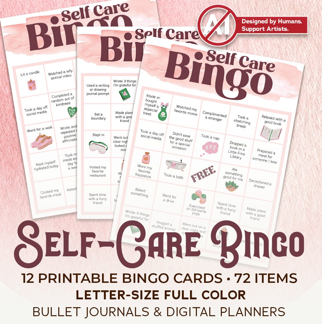 Self-care Bingo Cards for BUJO Bullet Journal Digital Planners 12 ...