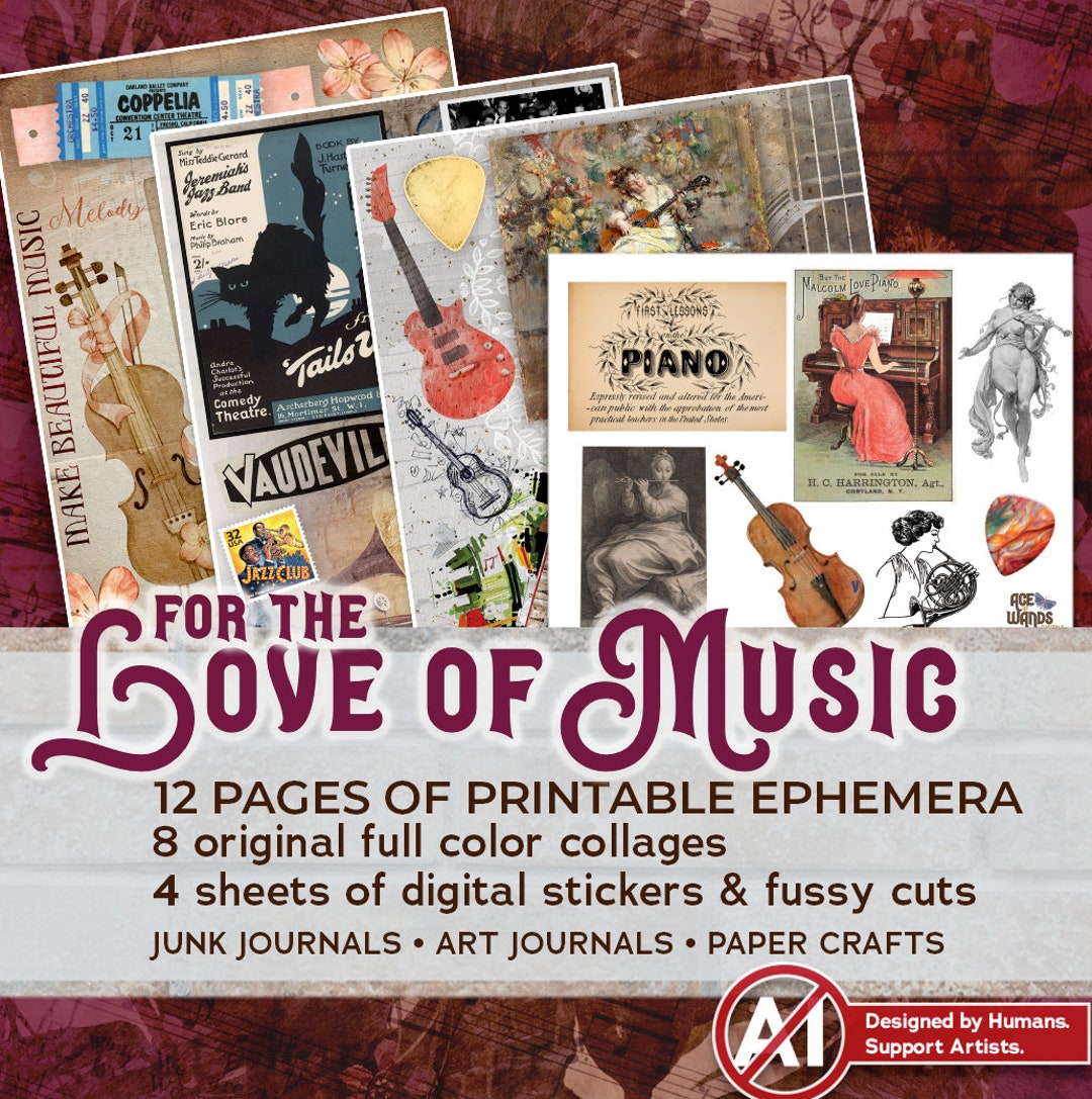 Vintage Music Themed Printable Ephemera & Digital Stickers for - Etsy