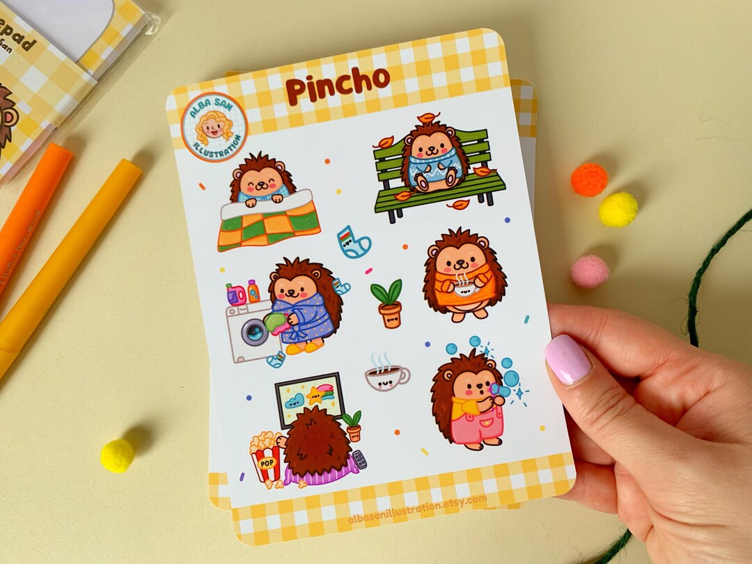 Pincho the Hedgehog Kawaii Sticker Sheet – Everyday Life - Alba San ...