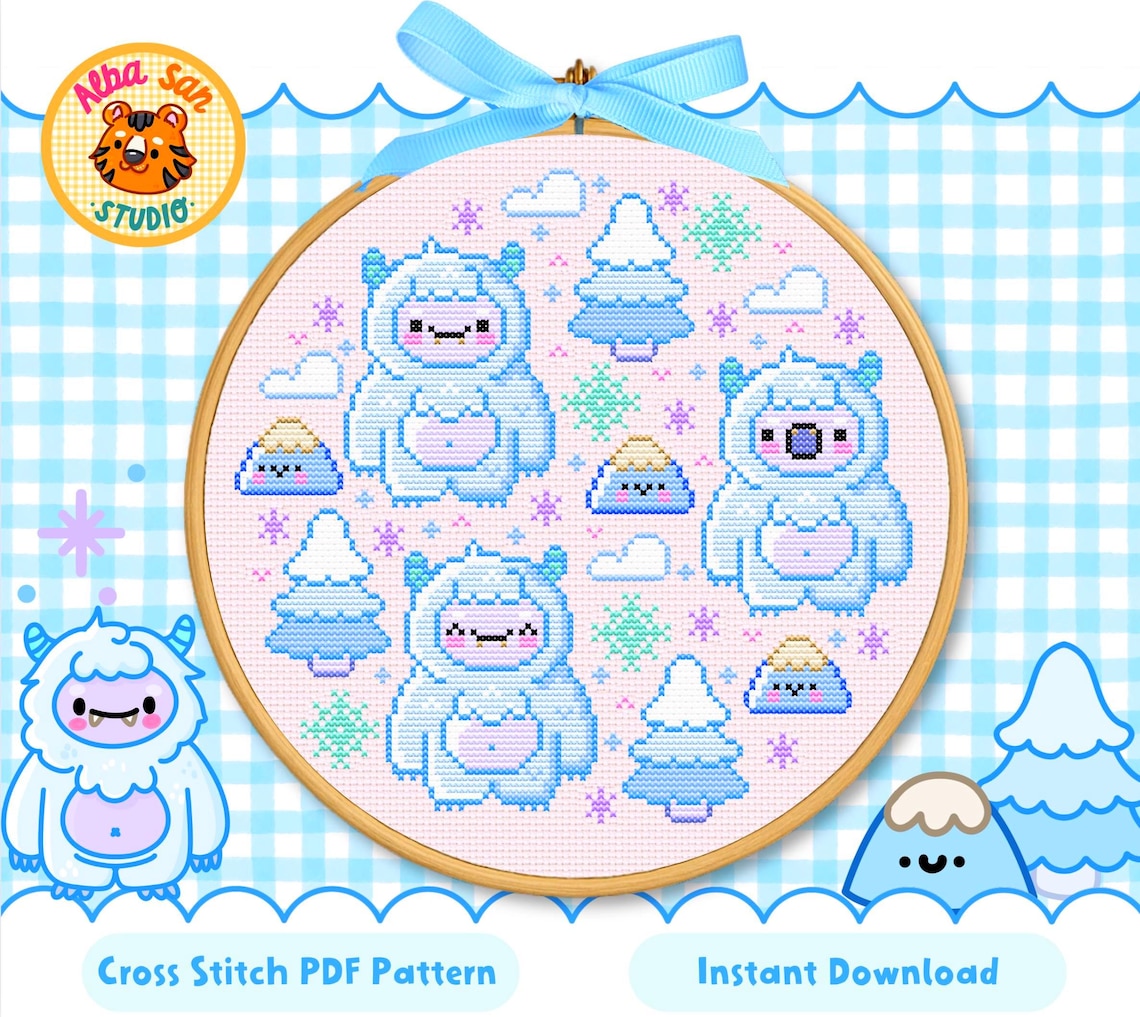 Yeti Cross Stitch Pattern PDF | Kawaii Yeti Embroidery Chart | DIY ...