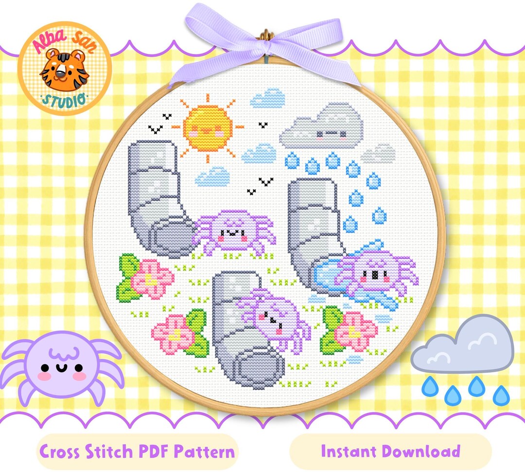 Itsy Bitsy Spider Cross Stitch Pattern PDF • Kawaii Nursery Rhyme ...
