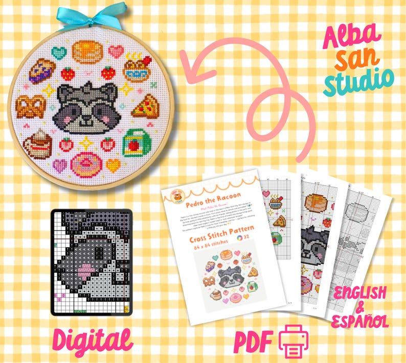 Pedro the Raccoon Cross Stitch Pattern: Kawaii Snack Lover (PDF Pattern ...