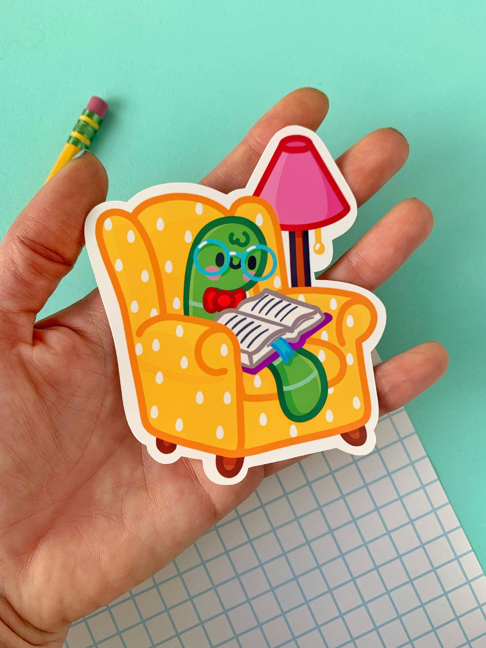 Cutie Book Worm Sticker - Kawaii Style - Cute Bookworm - Sticker ...