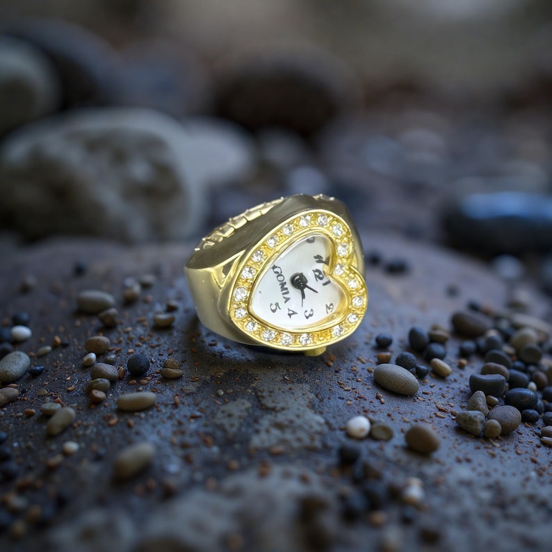 Vintage Gold Tone Ring Watches for Women – Retro Rhinestone Heart ...