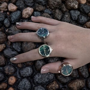 Elegant Gold Green Dial Vintage Ring Watches – Unique Jewelry Statement ...