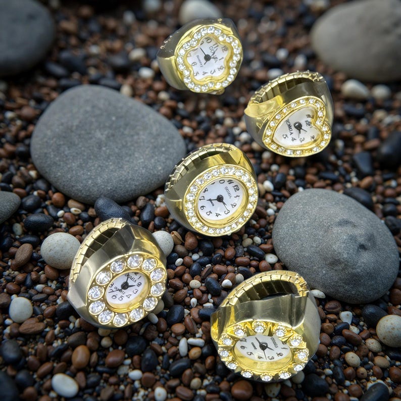 Vintage Gold Tone Ring Watches for Women – Retro Rhinestone Heart ...