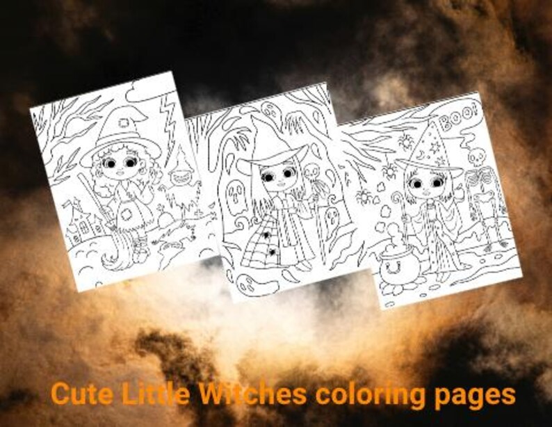 Cute Halloween Witches Coloring Pages for Kids & Adults, Fun Printable ...
