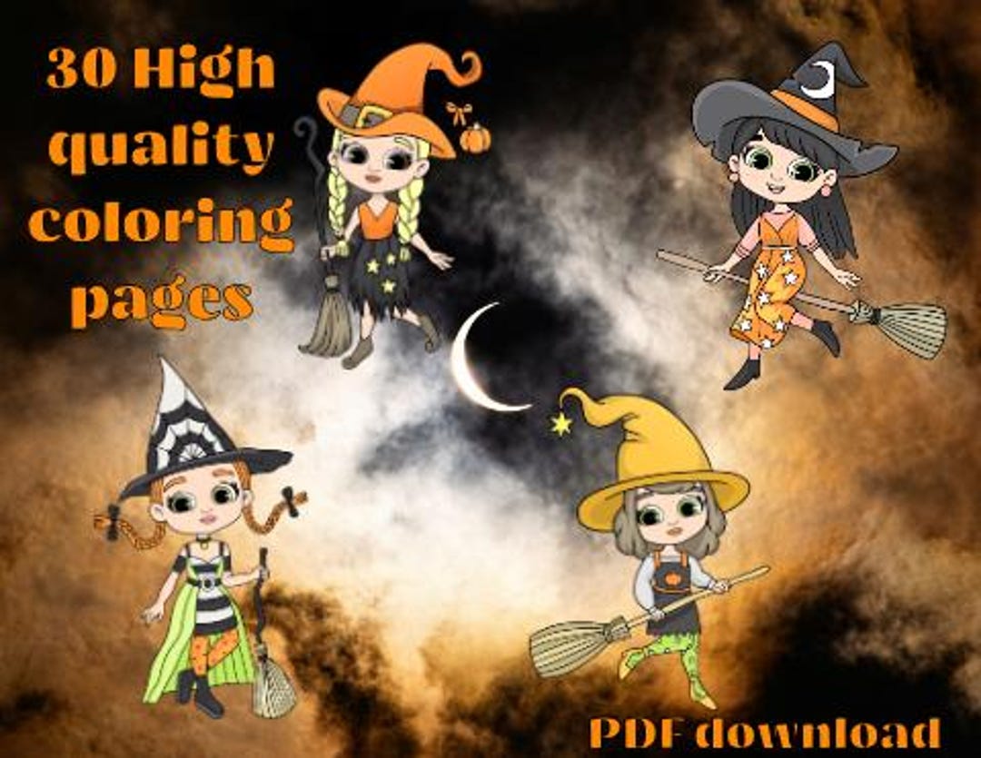 Cute Halloween Witches Coloring Pages for Kids & Adults, Fun Printable ...