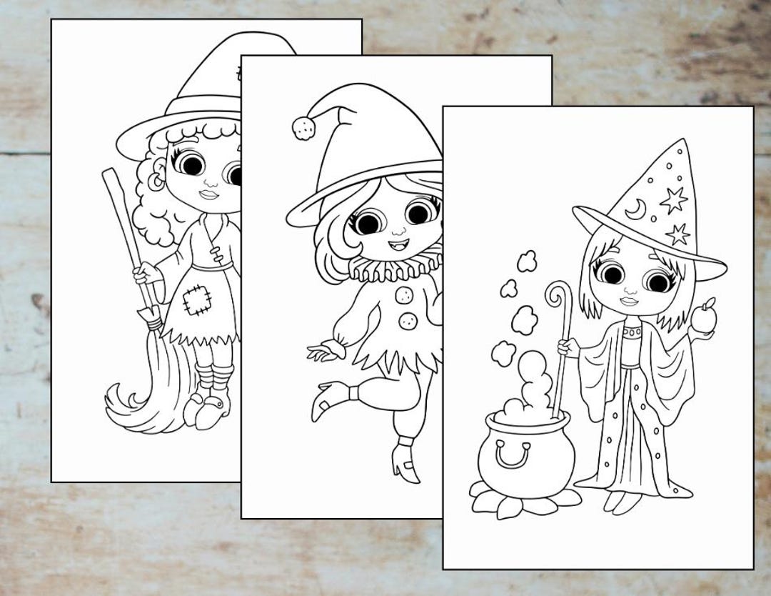 Halloween Cute Witches Coloring Pages | 30 Instant Download Pages for ...