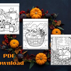 Cozy Autumn Coloring Pages | Cozy Fall Coloring Pages | Fall-themed Art ...