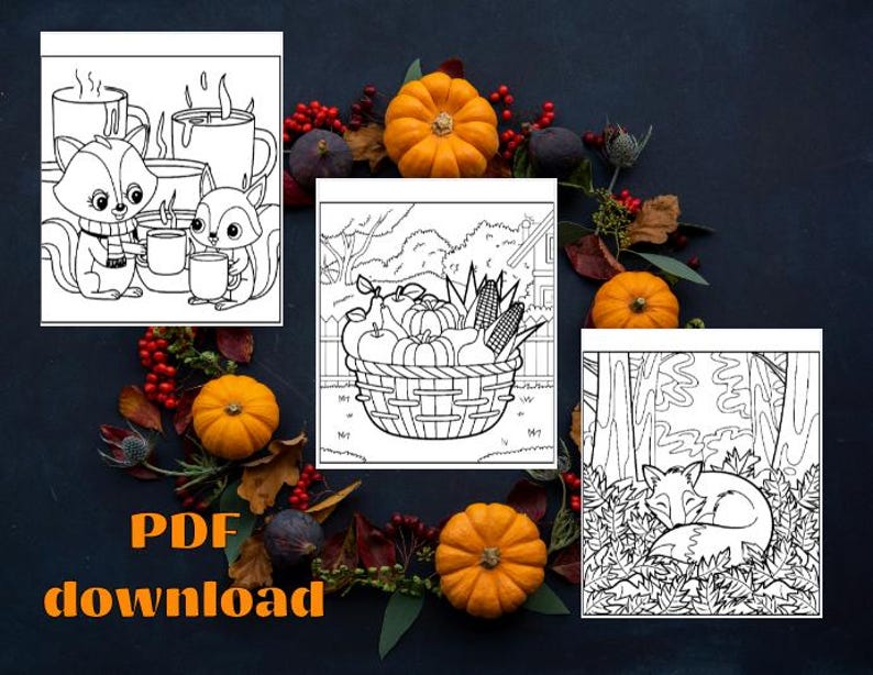 Cozy Autumn Coloring Pages | Cozy Fall Coloring Pages | Fall-themed Art ...