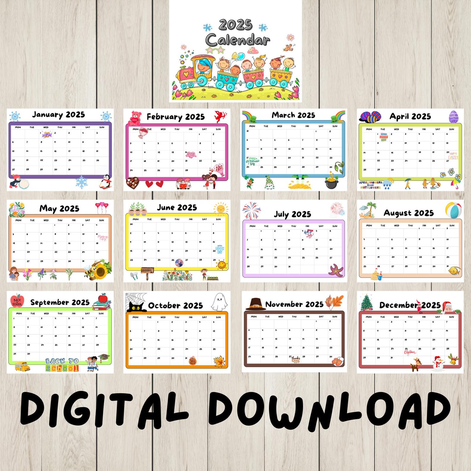 2025 Calendar | Kids Calendar 2025 | Kids Monthly Calendar - Etsy