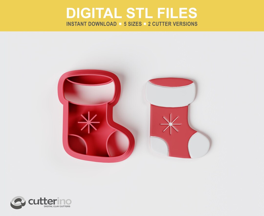 Christmas Stocking Polymer Clay Cutter STL | 5 Sizes | 2 Cutter ...