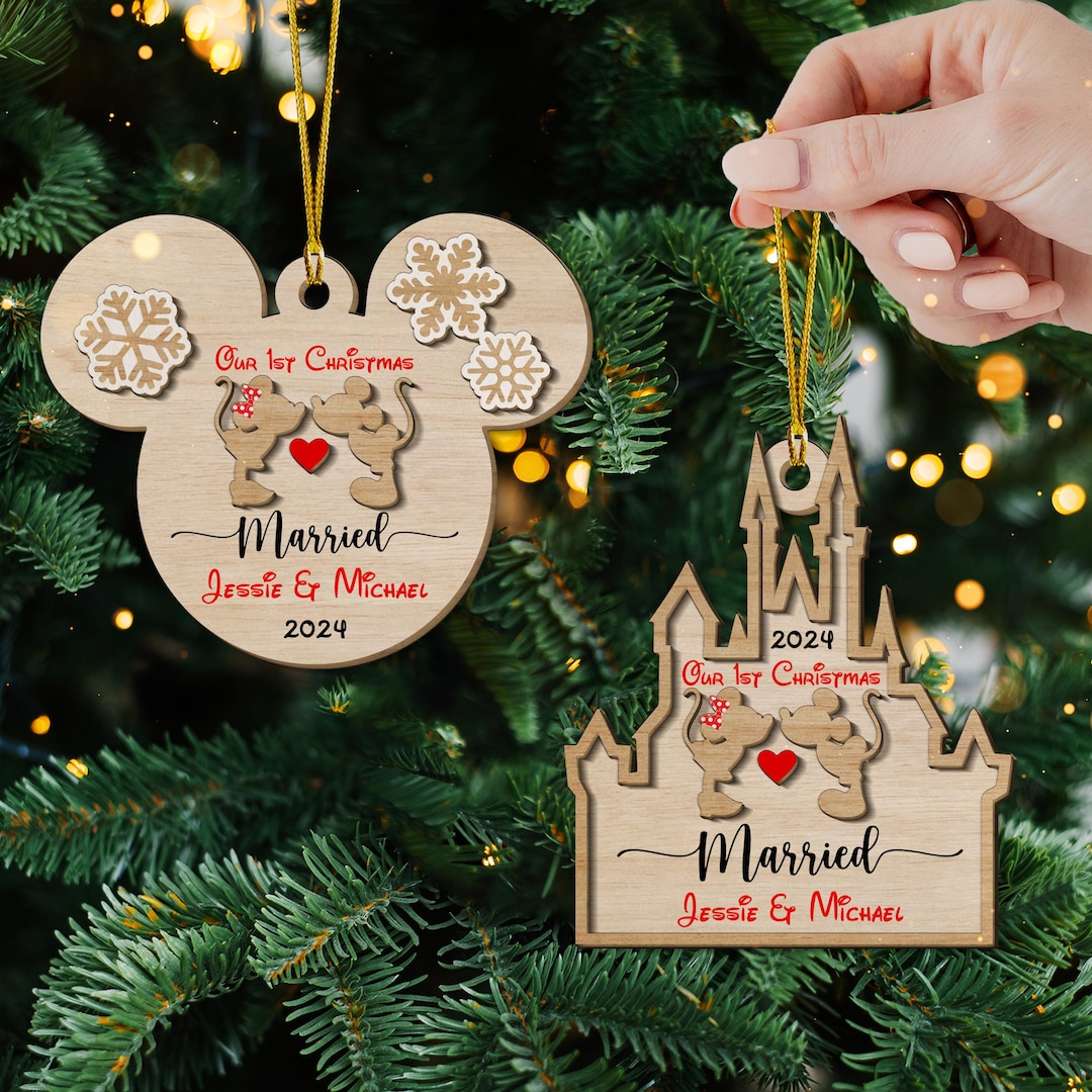 Personalized Disney First Christmas Married Wood Ornament, Mickey ...