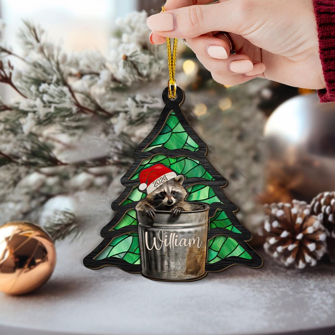 Personalized Trash Can Raccoon Christmas Ornaments, Garbage Can ...