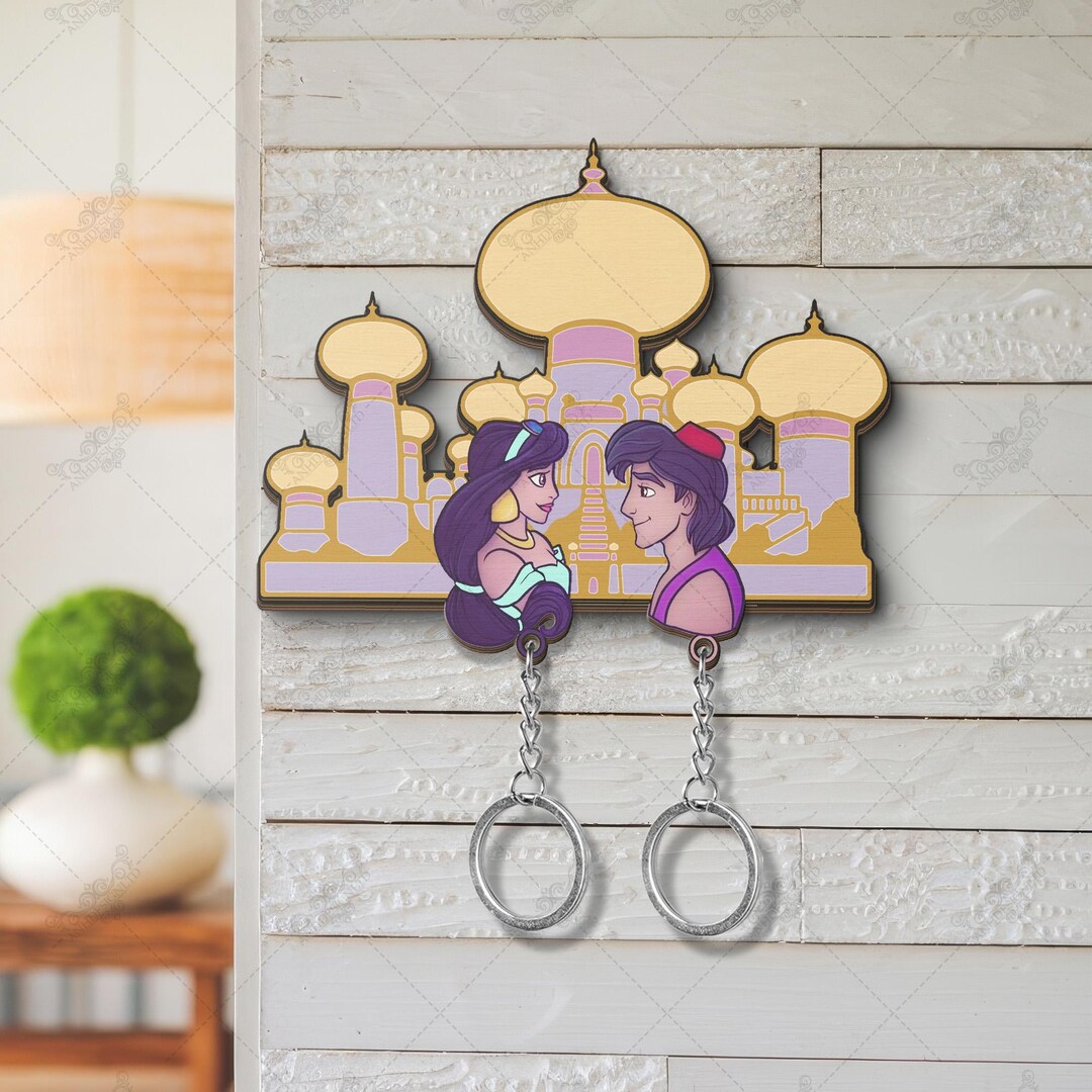 Personalized Aladdin and Jasmine Couple Wooden Keychain, Aladdin Movie ...