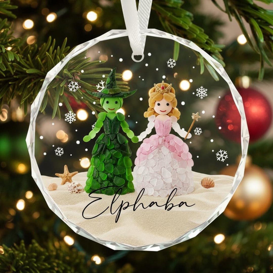 Personalized Sea Glass Wicked Glass Ornament, Elphaba and Glinda ...