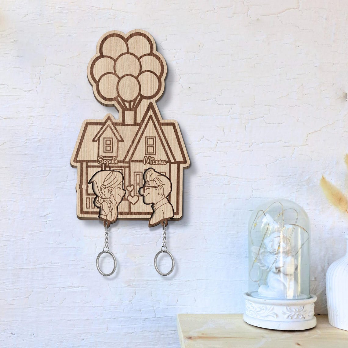 Up Movie Inspired Personalized Key Holder, Carl and Ellie Key, Balloon ...