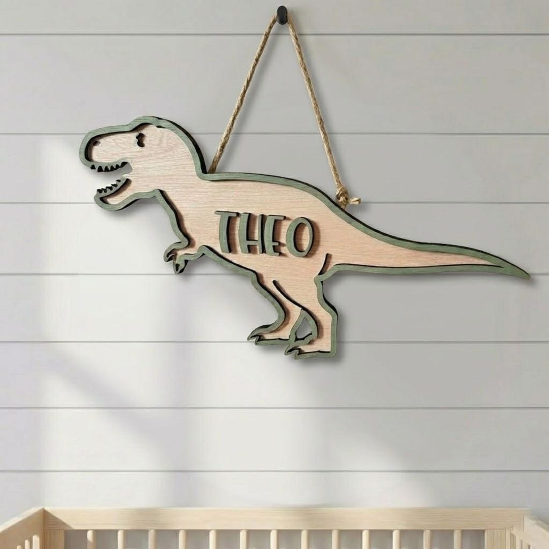 Personalized T Rex Dinosaur Wooden Name Sign, Custom Kids Room Door ...